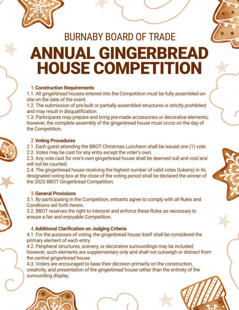 Annual Gingerbread House Competition Rules 2025 - Burnaby Board of Trade